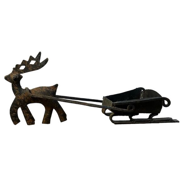 Holiday | Metal Reideer And Sled Rusty 12 X 4 Holds Candle In Sled ...